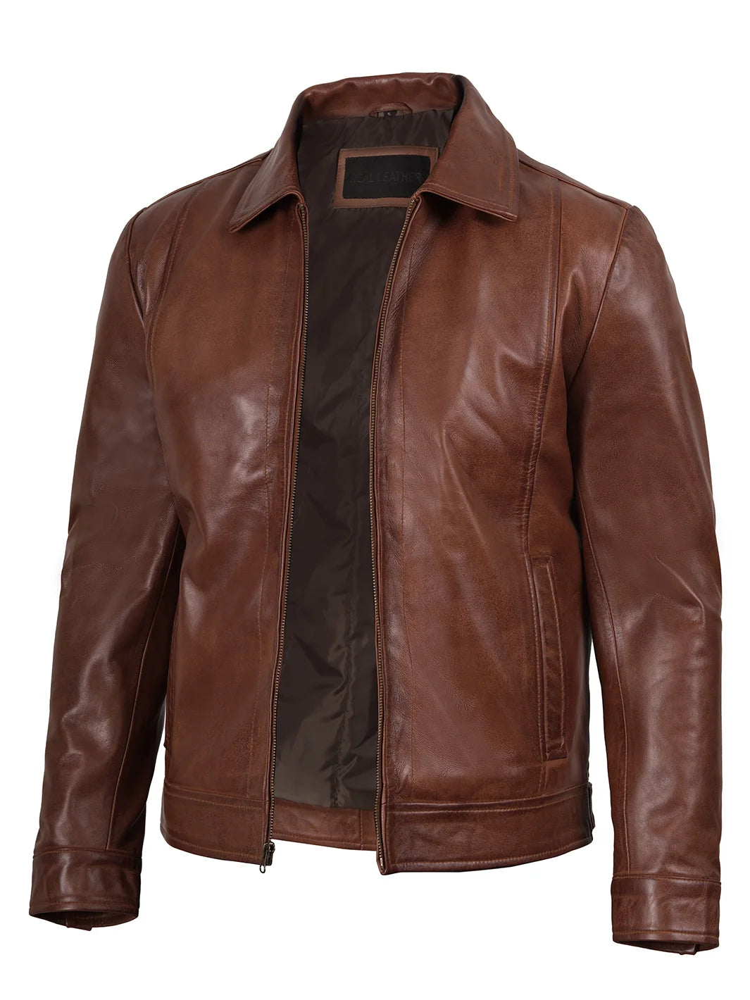 Reeves Men Brown Harrington Leather Jacket - Real Lambskin – Decrum